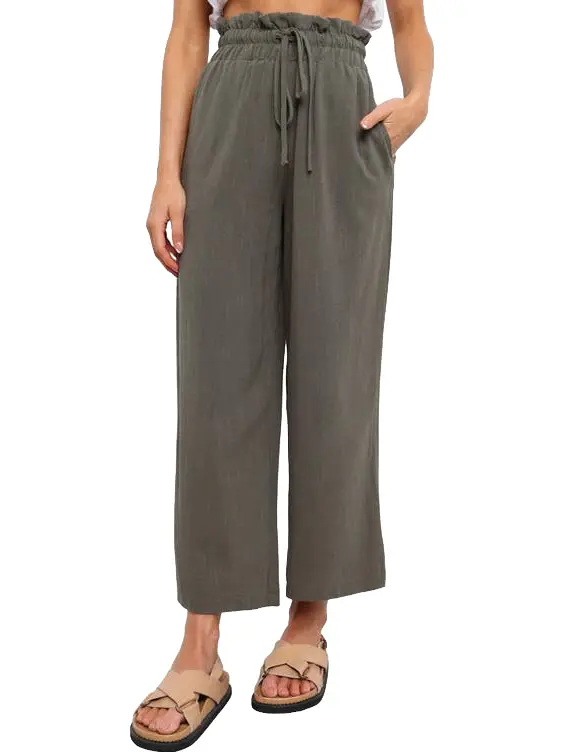 PETAL & PUP Hawthorne Linen Blend Crop Pants - Olive