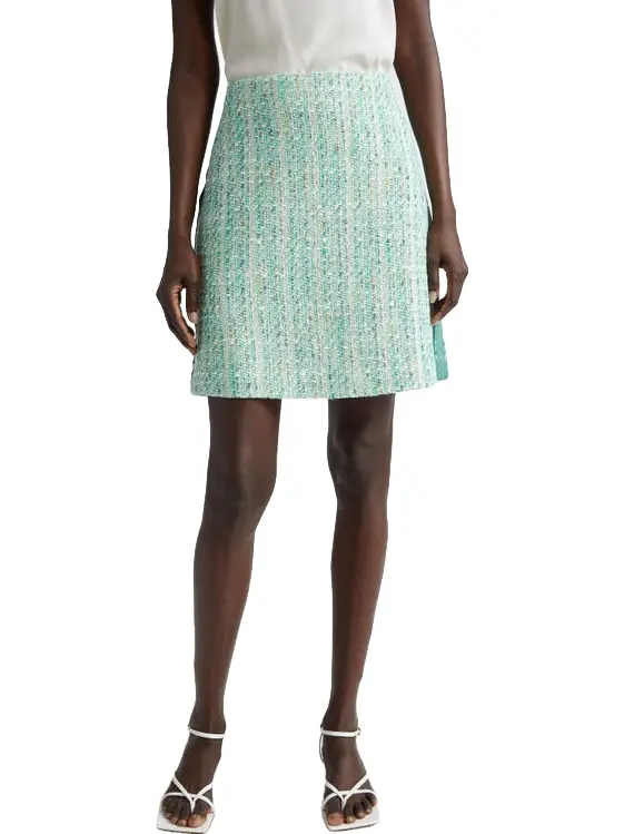St. John Side Tape Metallic Tweed Skirt - Jade Multi