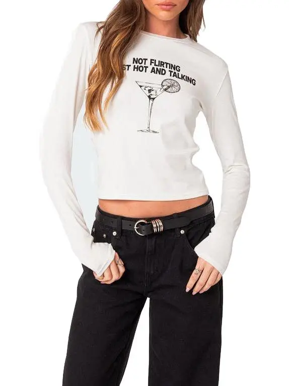 EDIKTED Long Sleeve Graphic T-shirt - Cream