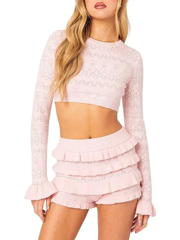 EDIKTED Delana Pointelle Crop Top - Light-pink