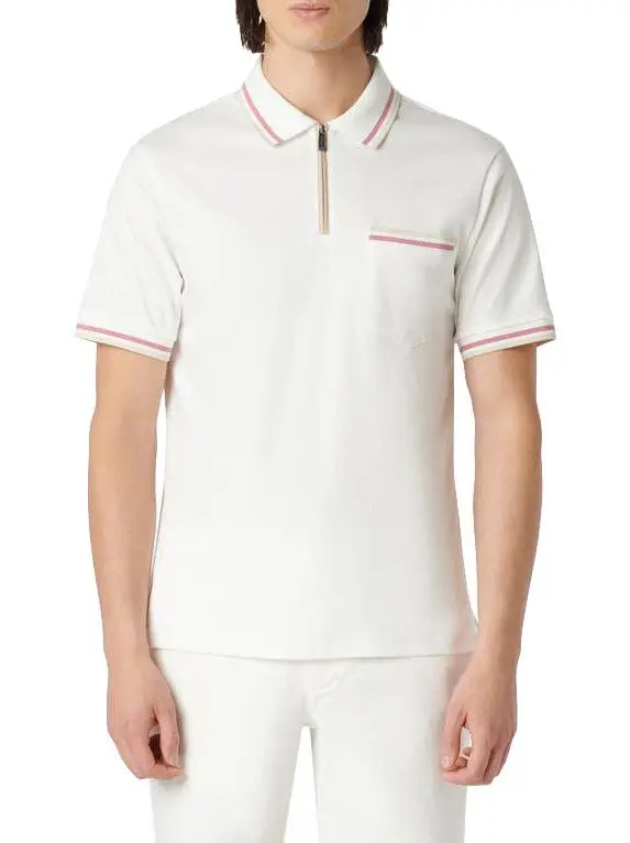 Bugatchi Quarter Zip Pocket Polo - Chalk