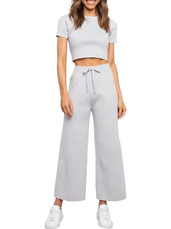 PETAL & PUP Ayers Crop Top And Wide Leg Pants Set - Grey