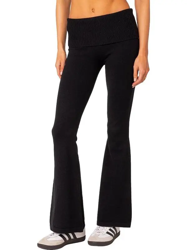 EDIKTED Desiree Foldover Flare Pants - Black