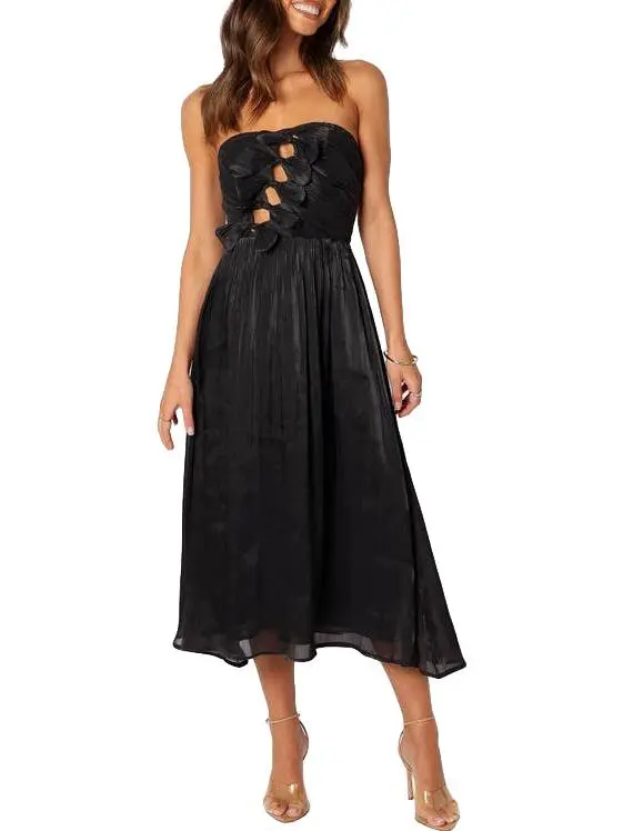 PETAL & PUP Mila Strapless Midi Dress - Black