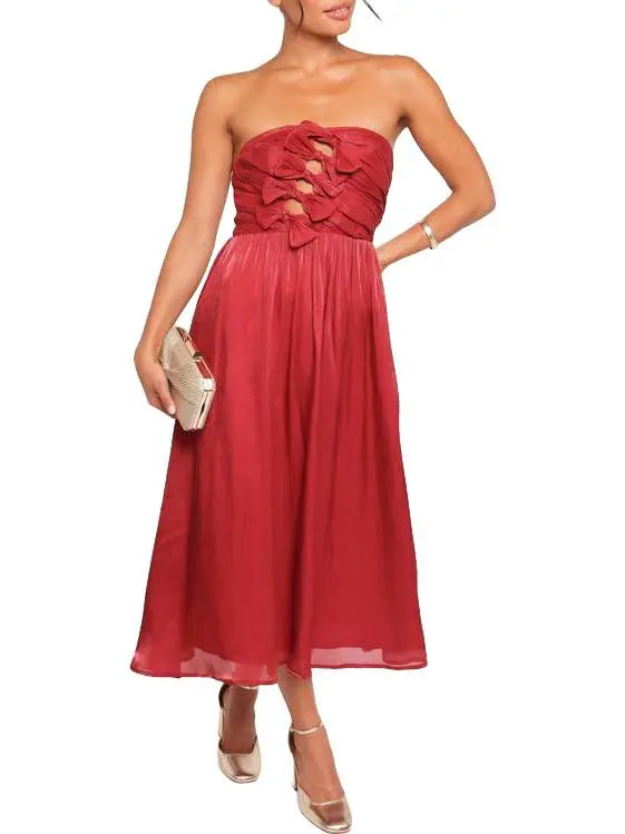 PETAL & PUP Mila Strapless Midi Dress - Red