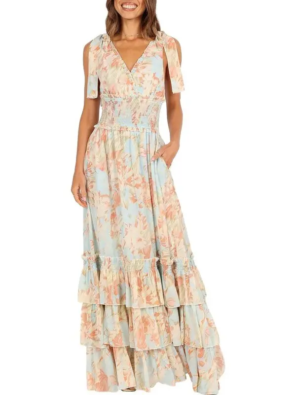 PETAL & PUP Christabel Floral Print Maxi Dress - Blue Floral