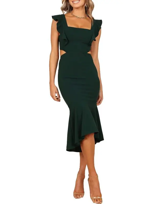 PETAL & PUP Yvonne Ruffle Trim High-low Dress - Emerald