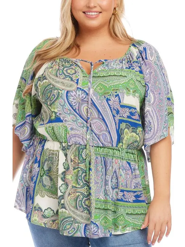 Karen Kane Ruffle Hem Peasant Top - Paisley