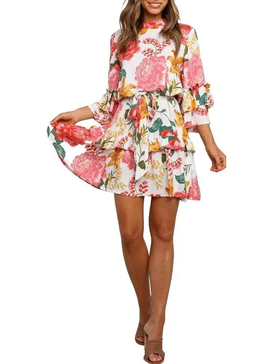 PETAL & PUP Peta Floral Print Tiered Dress - White