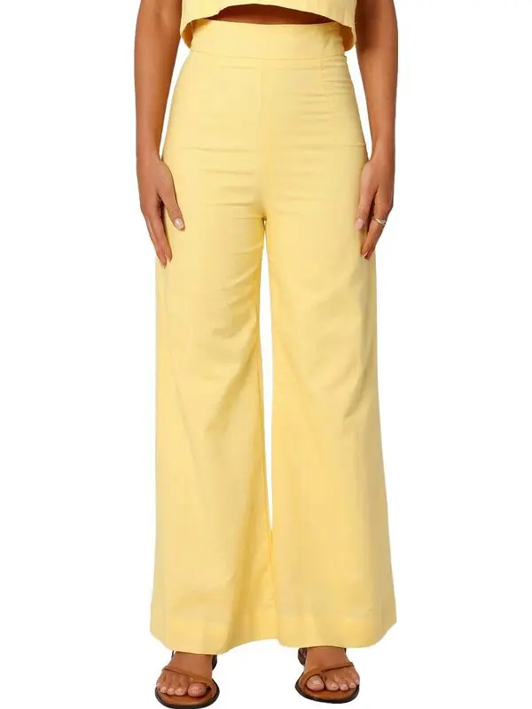 PETAL & PUP Devlin Linen Wide Leg Pants - Butter Yellow