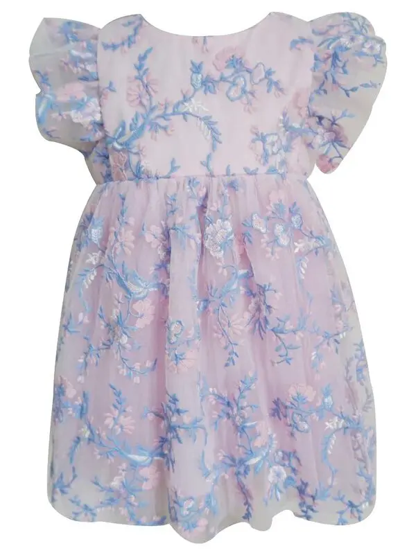 POPATU Floral Embroidered Tulle Dress - Blue/pink