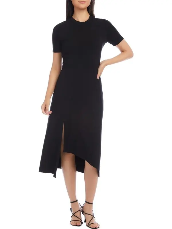 Karen Kane Asymmetric Slit Hem Midi Dress - Black