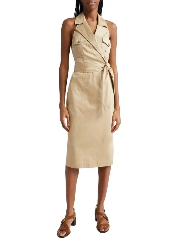 Veronica Beard Kitana Sleeveless Stretch Cotton Coat Dress - Pebble Khaki