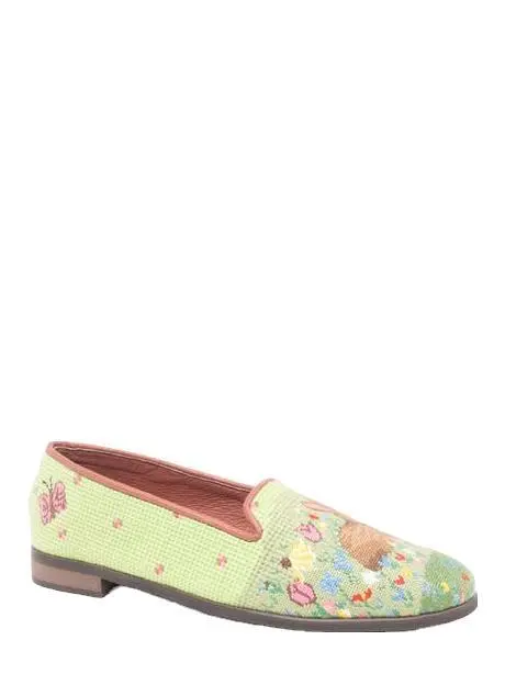 BYPAIGE Needlepoint Rabbit Loafer - Green Multi Floral