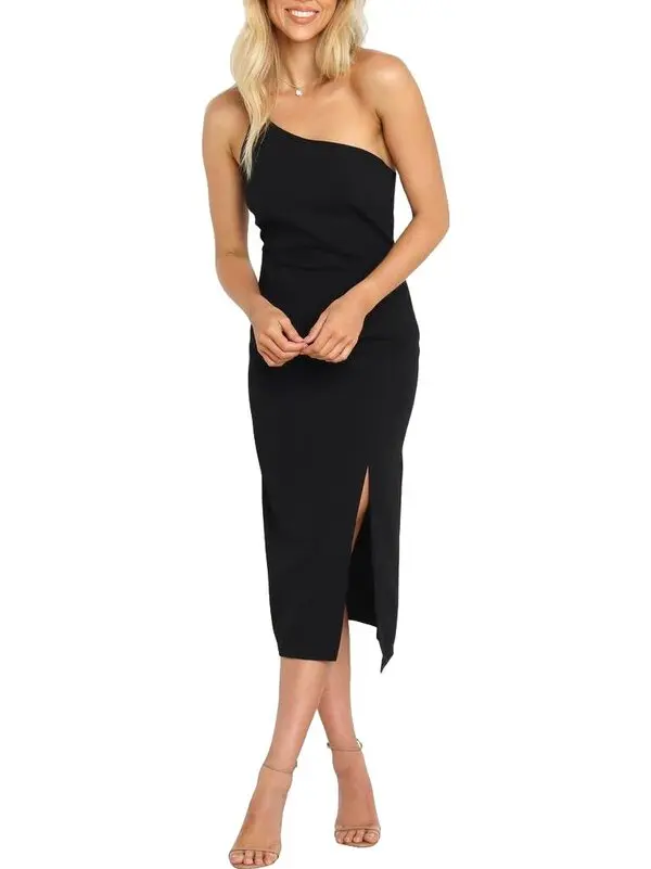 PETAL & PUP Xiomar One-shoulder Midi Dress - Black