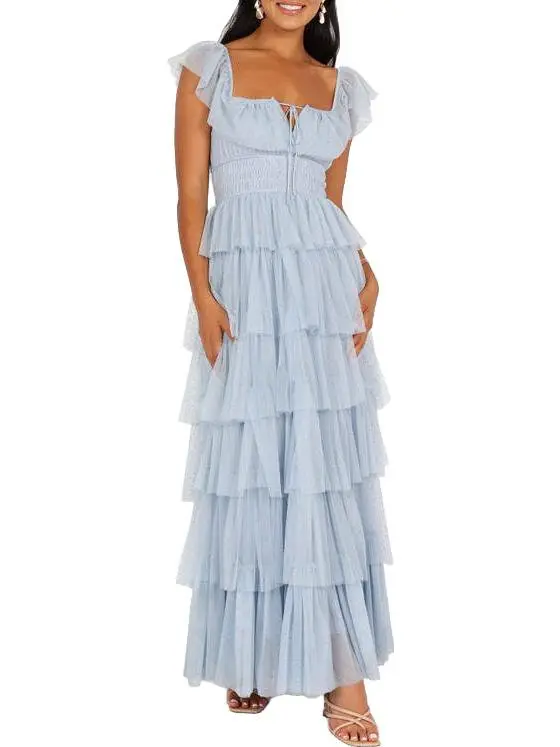 PETAL & PUP Belle Swiss Dot Tulle Maxi Dress - Blue
