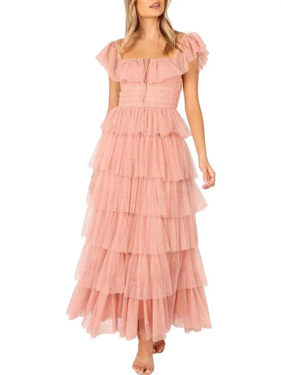 PETAL & PUP Belle Swiss Dot Tulle Maxi Dress - Blush