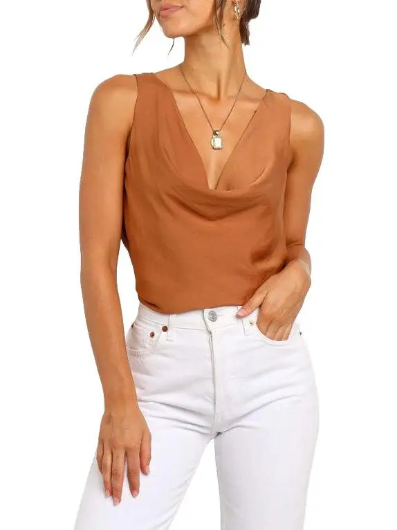 PETAL & PUP Vinita Cowl Neck Tank - Rust