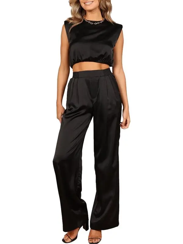 PETAL & PUP Elia Crop Top & Wide Leg Pants Set - Black