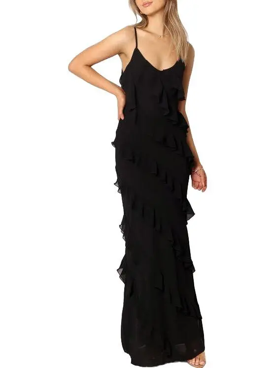 PETAL & PUP Ciao Ruffle Chiffon Gown - Black