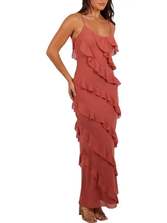 PETAL & PUP Ciao Ruffle Chiffon Gown - Rosewood