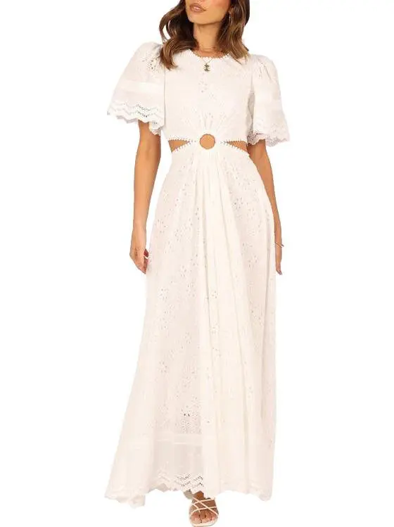 PETAL & PUP Merletto Eyelet Maxi Dress With Cutout - White