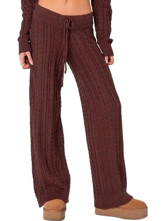 EDIKTED Jelena Cable Knit Pants - Brown