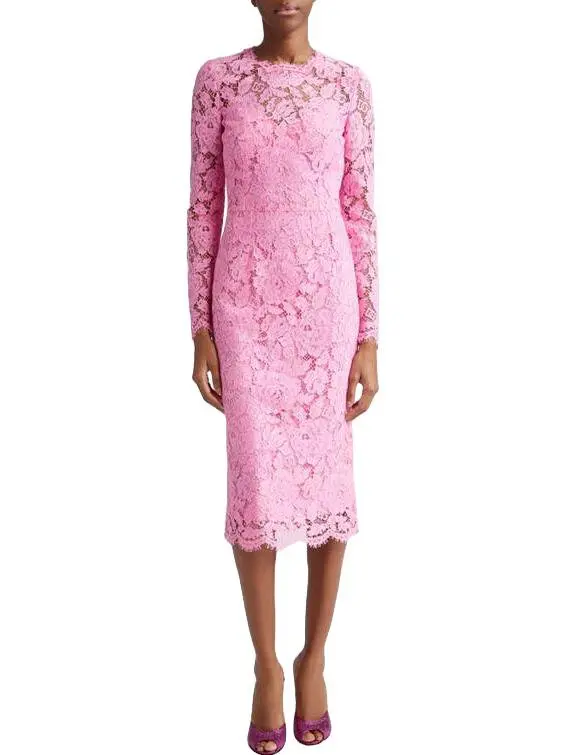 Dolce & Gabbana Long Sleeve Cordonetto Lace Sheath Dress - Rosa