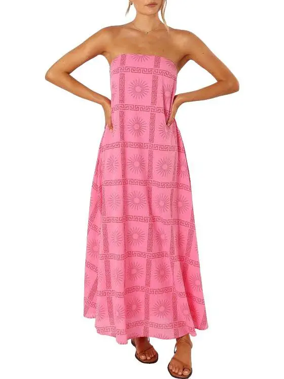 PETAL & PUP Print Strapless Maxi Dress - Pink Red