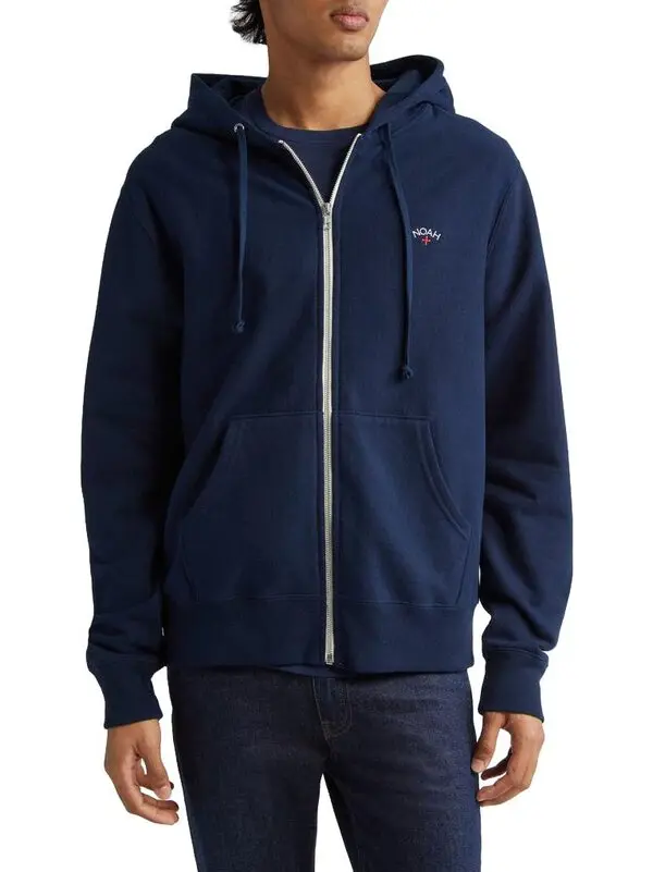 NOAH Lightweight Cotton Zip Hoodie - Navy