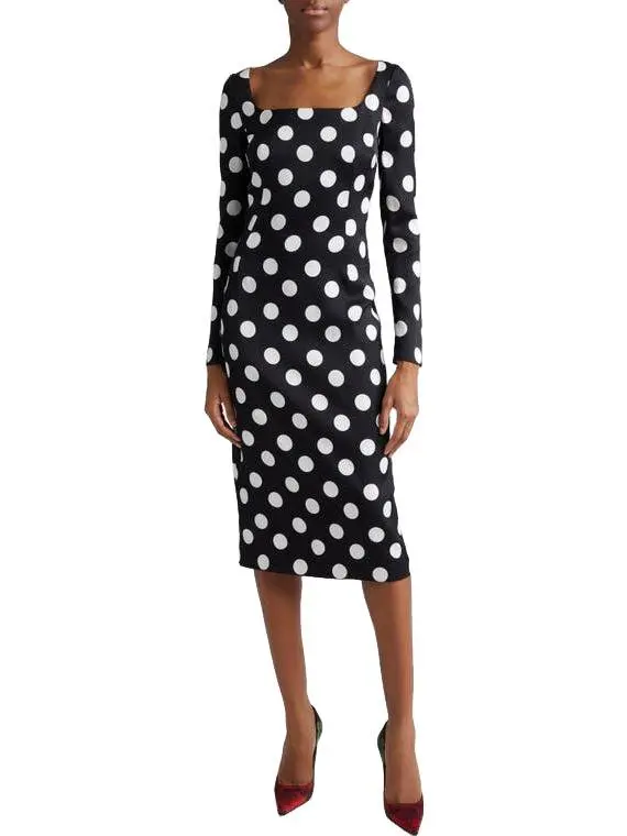 Dolce & Gabbana Polka Dot Long Sleeve Sheath Dress - Nero