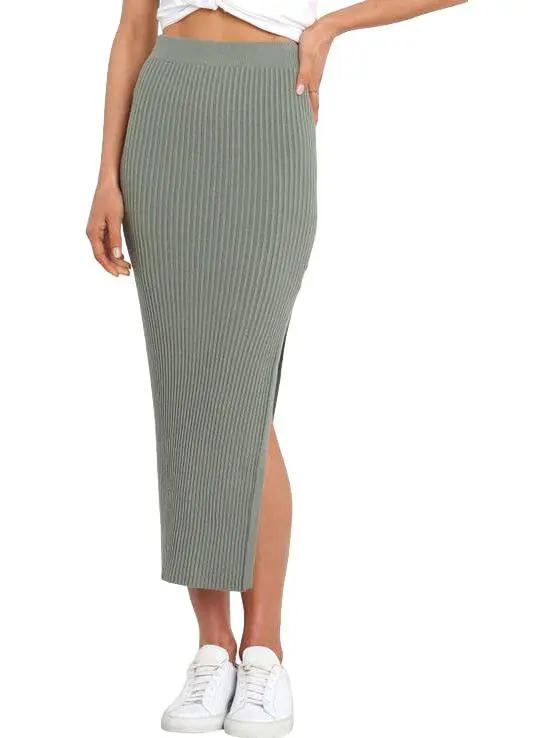 PETAL & PUP Bowen Ribbed Knit Skirt - Olive