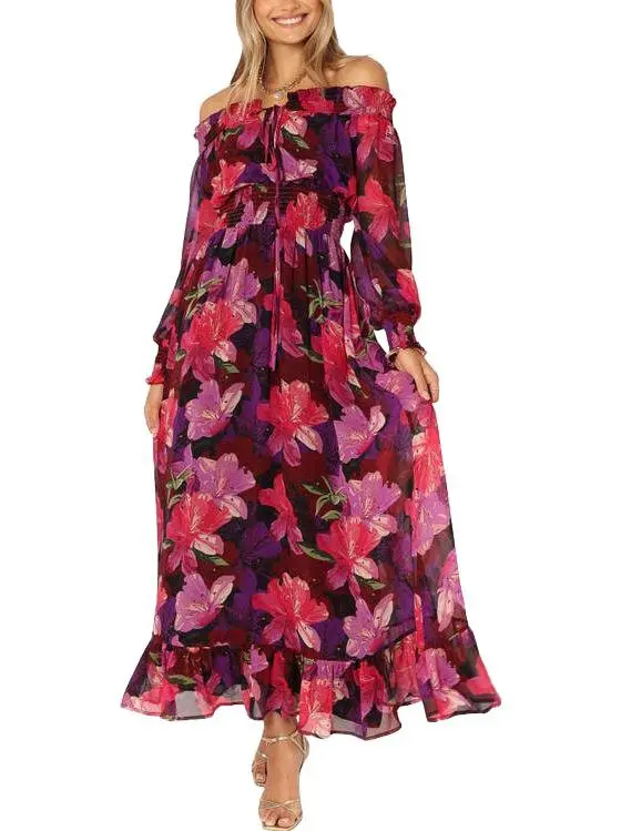 PETAL & PUP Floral Off-the-shoulder Maxi Dress - Purple Floral