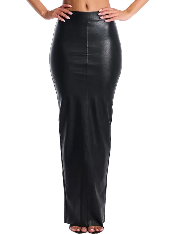 Naked Wardrobe The Faux Leather Life Midi Skirt - Black