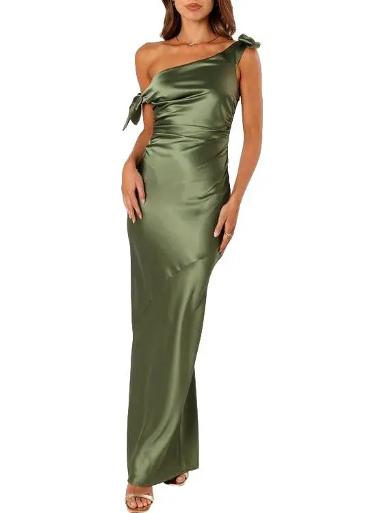 PETAL & PUP Selma One-shoulder Gown - Olive