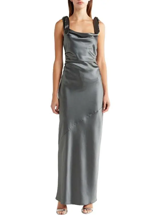 PETAL & PUP Selma One-shoulder Gown - Steel Gray
