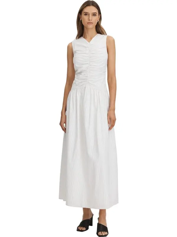 Anna Quan Arabella Ruche Maxi Dress - White Stripe