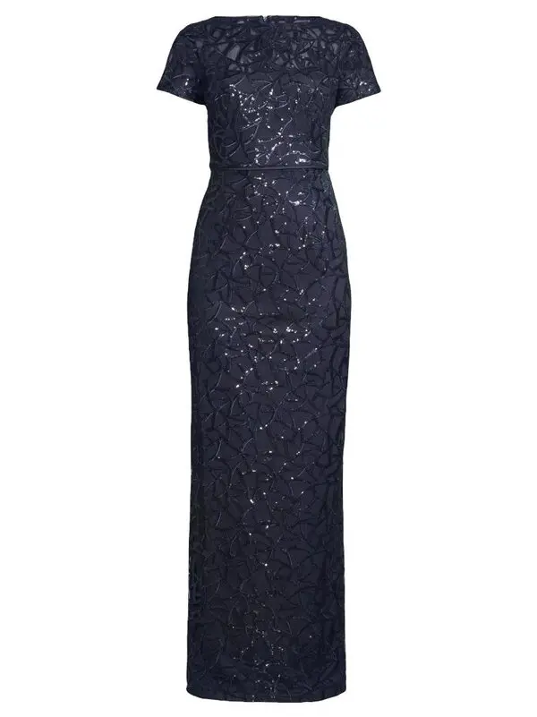 Shani Sequined Illusion-neck Gown - Navy