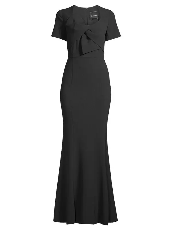 Shani Twisted Bow Crepe Mermaid Gown - Black