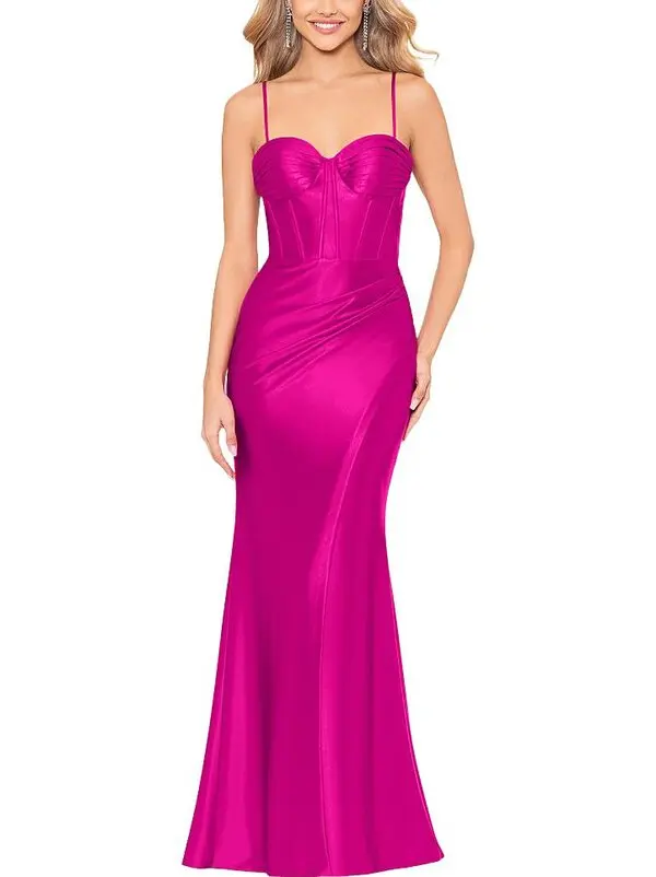 Aqua Satin Mermaid Bustier Gown Exclusive - Fushia