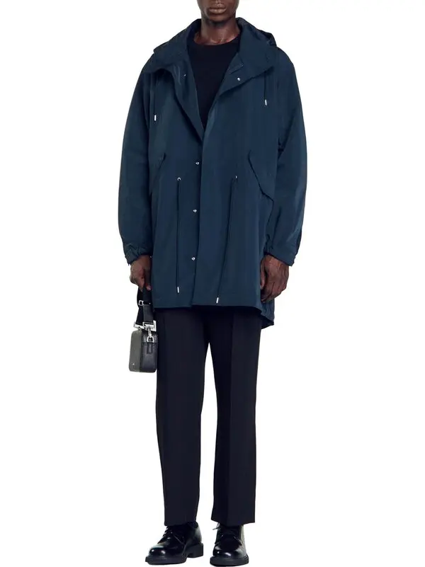 Sandro Long Oversized Parka - Navy Blue