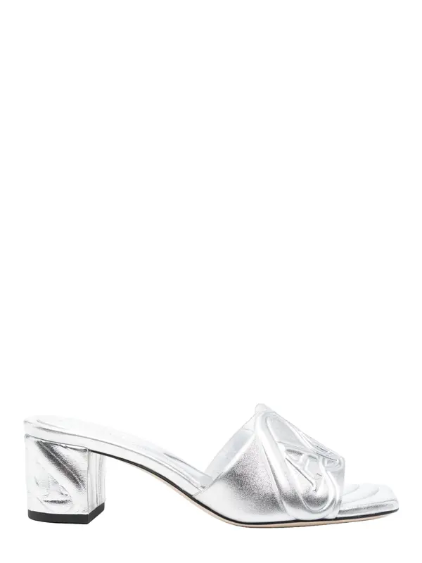 Alexander McQueen Seal Embossed Metallic Sandals - Silver
