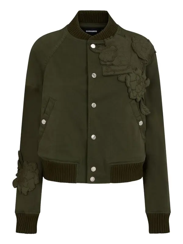 Dsquared2 Floral Appliqué Cotton Bomber Jacket - Green