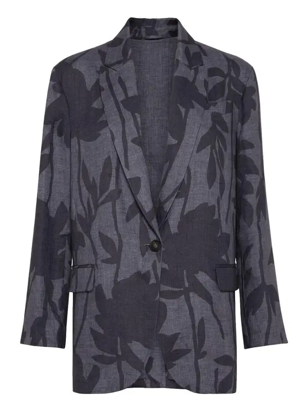 Brunello Cucinelli Linen Leaf Print Blazer - Grey