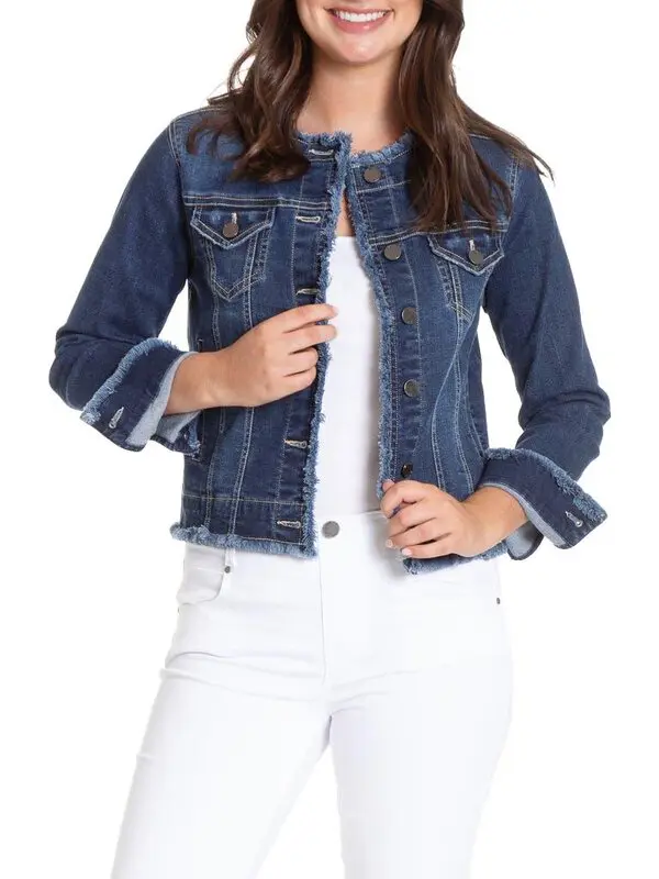 APNY Frayed Collarless Denim Jacket - Indigo