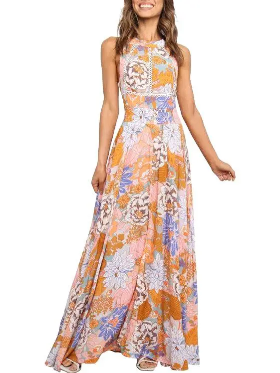 PETAL & PUP Newell Floral Halter Maxi Dress - Orange