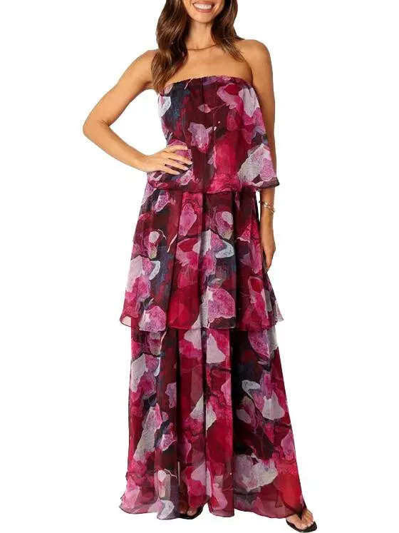 PETAL & PUP Bloom Strapless Tiered Maxi Dress - Purple Floral
