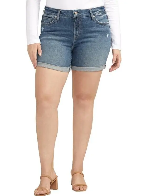 SILVER JEANS CO. Suki Curvy Mid Rise Denim Shorts - Indigo