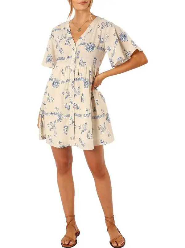 PETAL & PUP Elias Print Minidress - Beige Blue