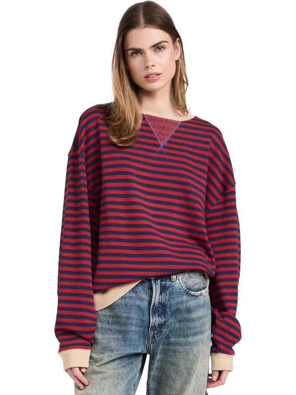 Free People Striped Crewneck Sweatshirt - Nautical Combo